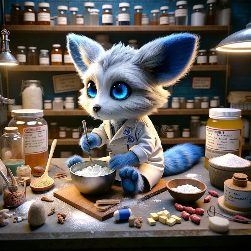 Whimsical Fox Scientist: Fantasy Creature in Lab Stock Illustration ...