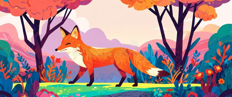 A Whimsical Fox in the Style of Intricate Psychedelic Landscapes, Flat ...