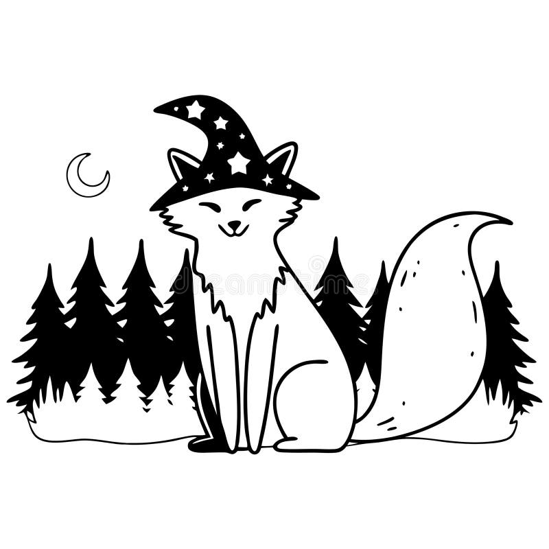 Whimsical Fox Wearing Wizard Hat in Enchanted Forest Vector Art Stock ...