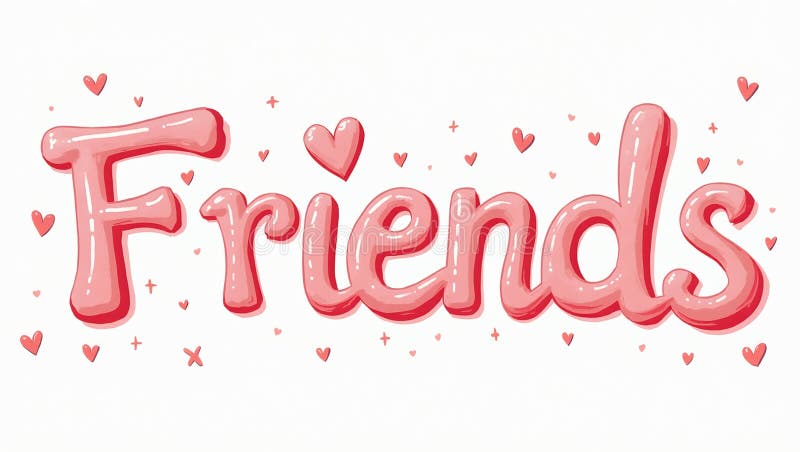 Whimsical Friends Typography with Hearts and Stars Stock Illustration ...
