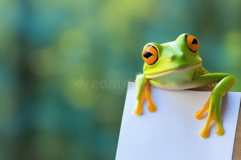 Whimsical Frog Playfully Hides Behind a Sticky Note Stock Illustration ...