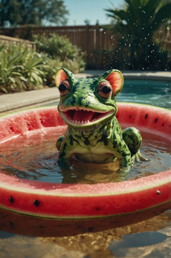 Happy Frog in Watermelon Pool Summer Fun Stock Illustration ...