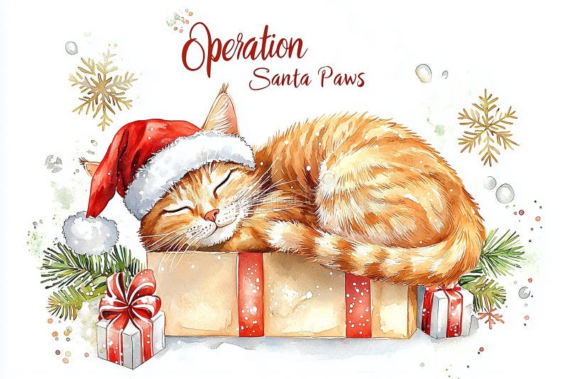 A Whimsical and Fun Illustration of a Cat Celebrating Christmas ...
