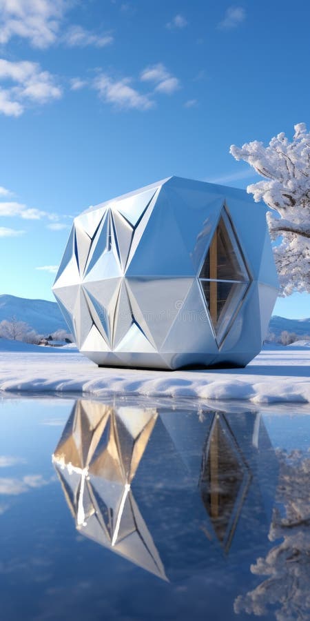 Whimsical Futurist Utopia: a Snowy Cabin with Sustainable and Whimsical ...