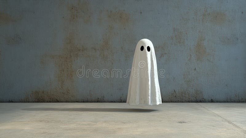 A Whimsical Ghost Figure Against a Textured Blue Wall Evoking Spooky ...