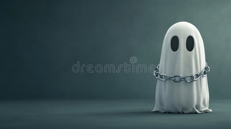 A Whimsical Ghost Figure Draped in White, Bound by Chains, Symbolizing ...