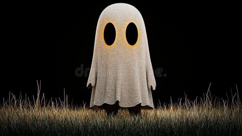 Whimsical Ghost Figure with Glowing Eyes Standing in Tall Grass Stock ...