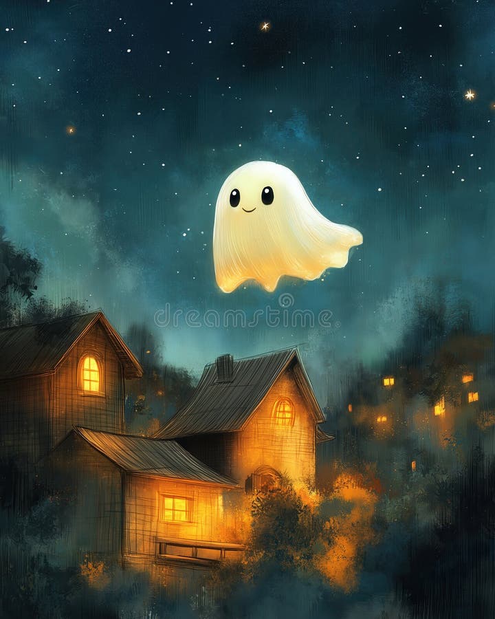 A Whimsical Ghost Floats Across a Starry Sky during a Calm Starry Night ...