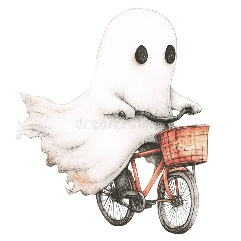 Whimsical Ghost Riding a Bicycle Stock Illustration - Illustration of ...