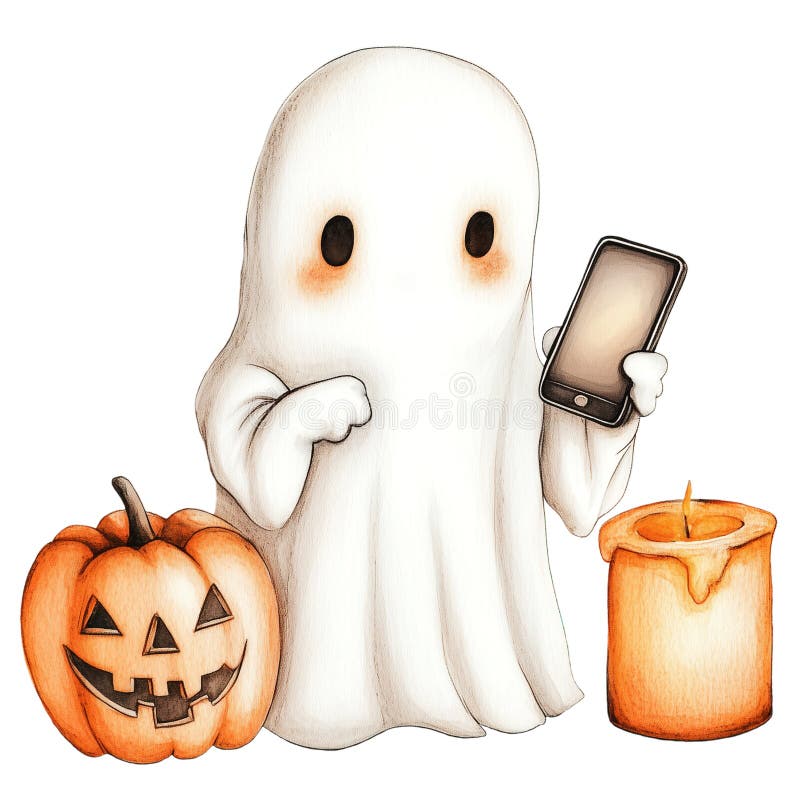 Whimsical Ghost Using a Smartphone Stock Image - Illustration of ...