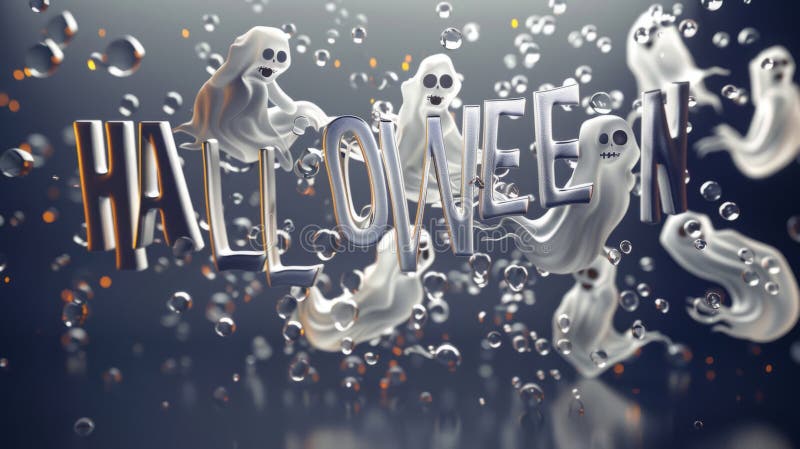 Whimsical Ghosts Floating Around Spooky Halloween Text in Mystic ...
