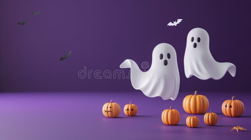 Whimsical Ghosts and Pumpkins Create Fun Halloween Atmosphere. Stock ...