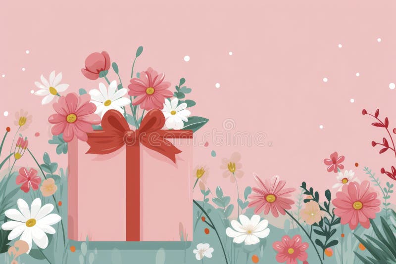 Whimsical Gift Box Amidst Blossoms on Pink Background Stock ...