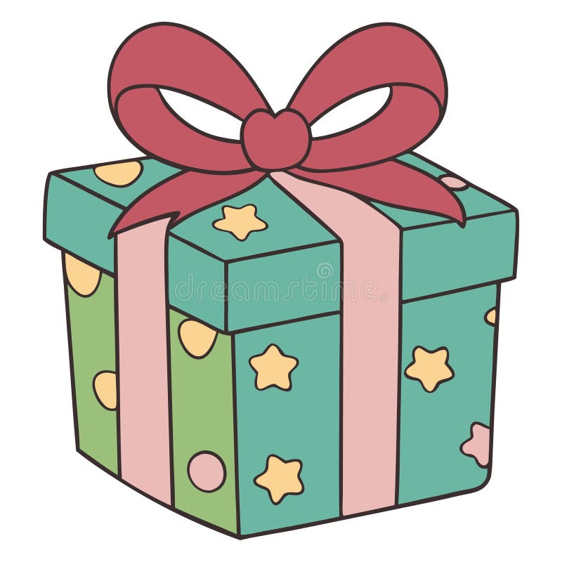 Whimsical Gift Box with Stars and Bow Illustration in Pastel Colors Stock Illustration ...