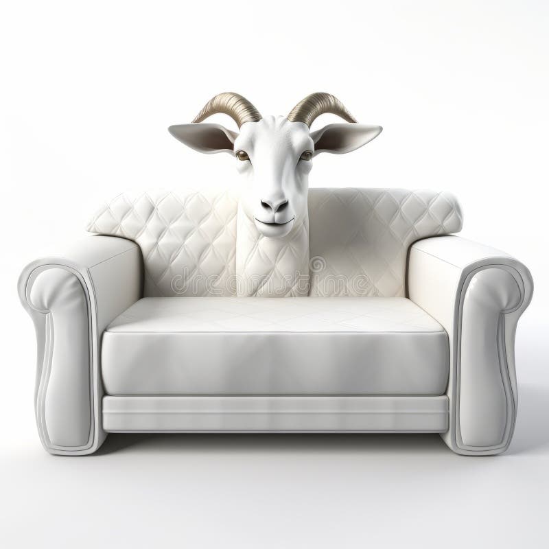 Whimsical Goat Head on White Leather Sofa - Functional and Fun 3d ...