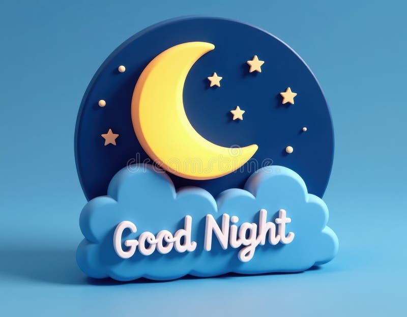Whimsical Good Night Moon and Stars 3D Illustration Stock Illustration ...