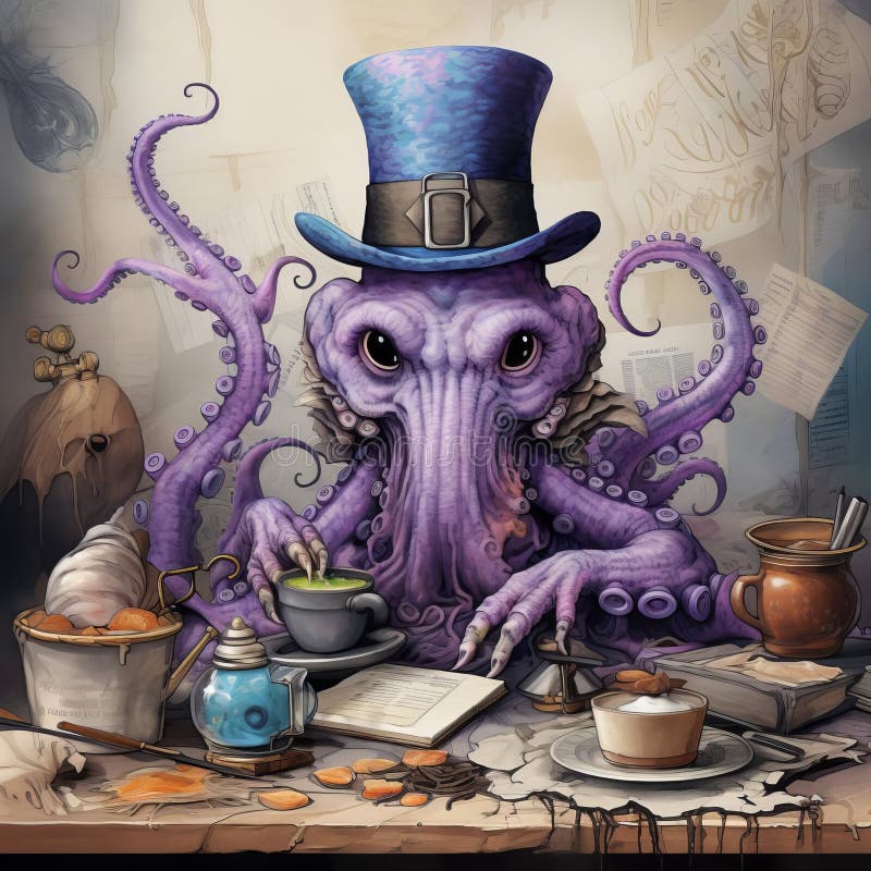 Whimsical Gothic Masterpiece: Octopus in India with Top Hat Stock ...