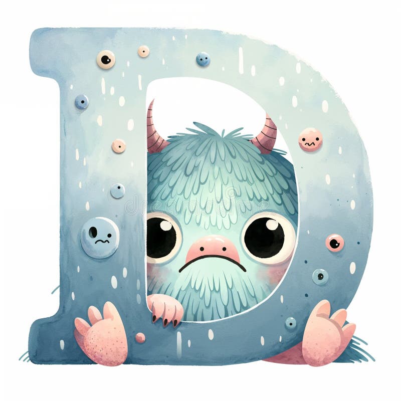 Whimsical Grumpy Monster Hiding Behind Letter D - AI Generated Digital ...