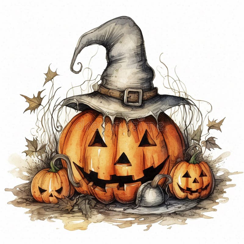 Whimsical Halloween Jack O Lantern With Bat Stock Illustration