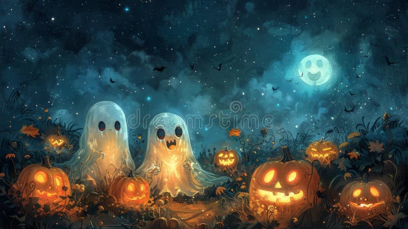 Whimsical Halloween Night with Ghosts and Pumpkins - Generative Ai ...