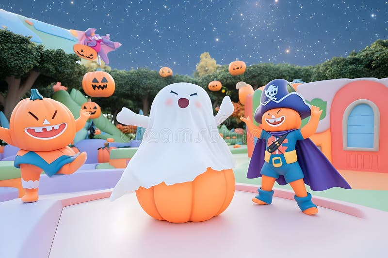 A Whimsical Halloween Scene Featuring Playful Characters Celebrating ...