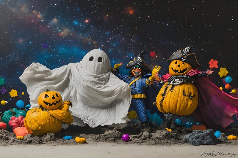 A Whimsical Halloween Scene Featuring Playful Pumpkin Characters and a ...