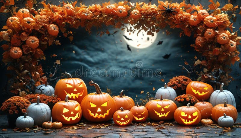 A Whimsical Halloween Scene Featuring a Witch Brewing a Potion in Her ...