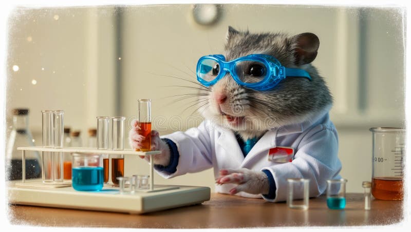 A Whimsical Hamster in a Lab Coat, Conducting Experiments with Beakers ...