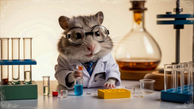 A Whimsical Hamster in a Lab Coat, Conducting Experiments with Beakers ...