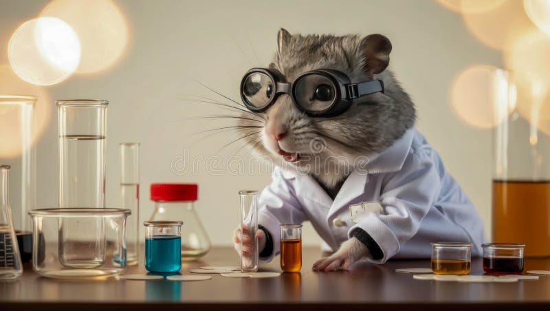 Whimsical Hamster Lab Coat Conducting Experiments Beakers Playful ...