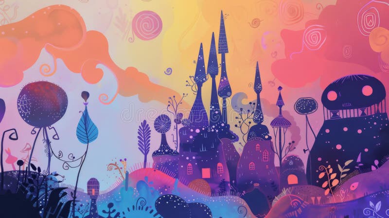 Whimsical Hand-drawn Cartoon Background with Creative Double Exposure ...
