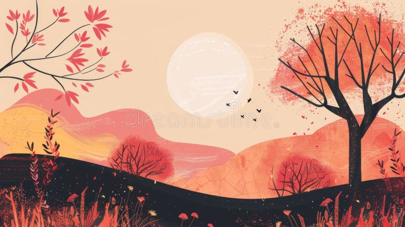 Whimsical Hand-drawn Cartoon Background with Silhouette Elements. Stock ...
