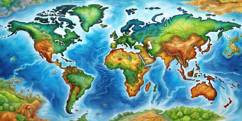 Whimsical Hand-painted World Map Illustration for Children S Book or ...