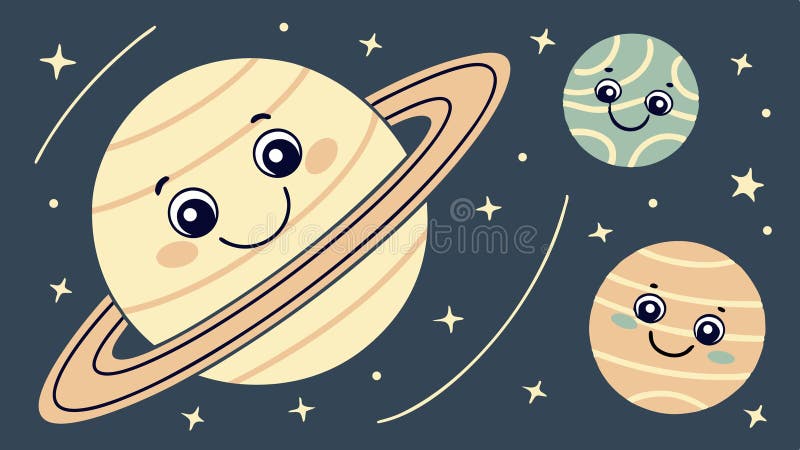 Whimsical Happy Planets in Space, Child-Friendly Cosmos, Vector Design ...