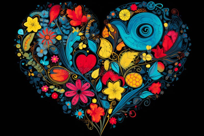 Whimsical Heart Doodle and Intricate Symbolic Ornaments. Stock Illustration - Illustration of ...