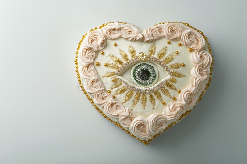 Whimsical Heart-shaped Cake with Eye Design and Decorative Frosting ...
