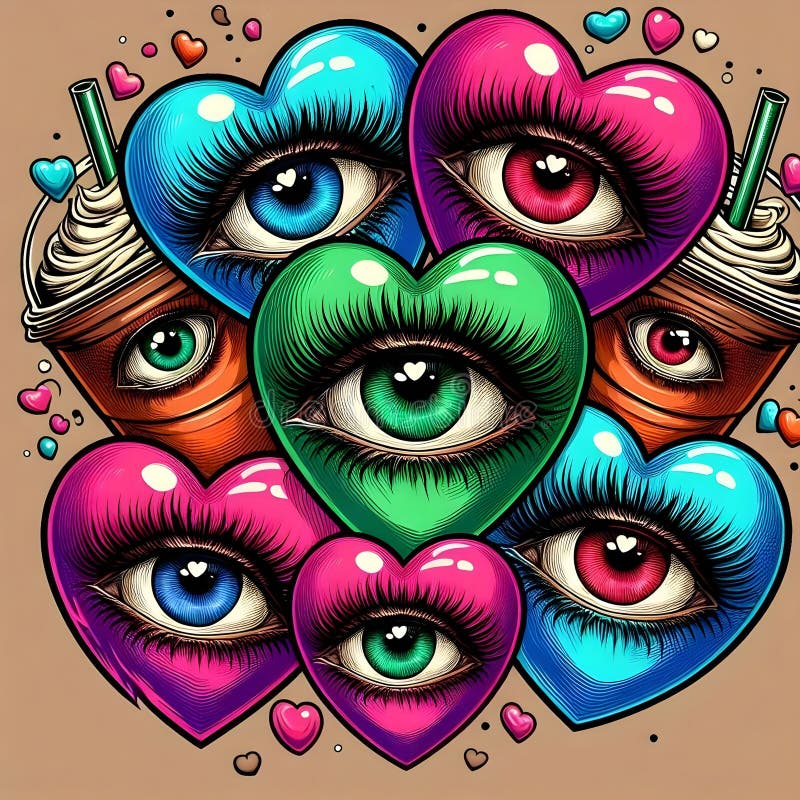 Whimsical Hearts with Eyes stock illustration. Illustration of detail ...