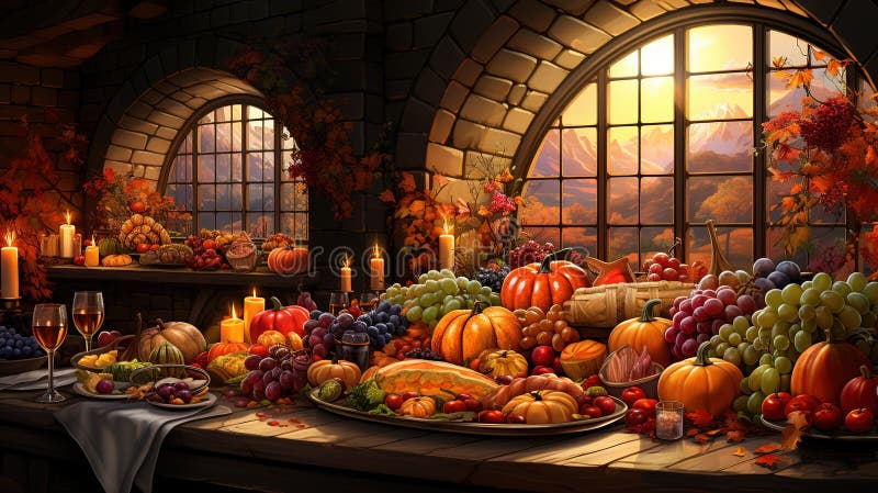 A Whimsical and Heartwarming Thanksgiving Scene, with a Cornucopia ...