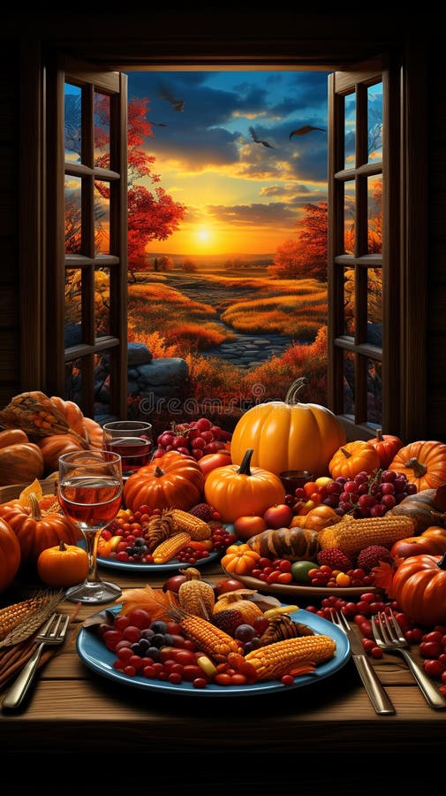 A Whimsical and Heartwarming Thanksgiving Scene, with a Cornucopia ...