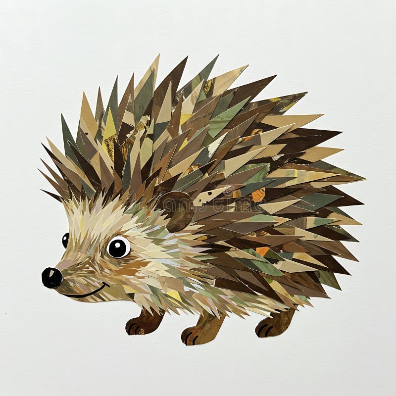 Whimsical Hedgehog Collage Art with Paper Pieces and Cute Expression ...