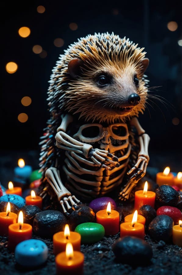 Adorable Hedgehog with Skeleton Costume for Halloween Stock ...