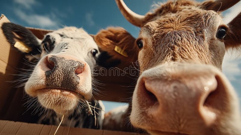 A Whimsical and Hyper-realistic Photograph Featuring Two Cows Cozily ...