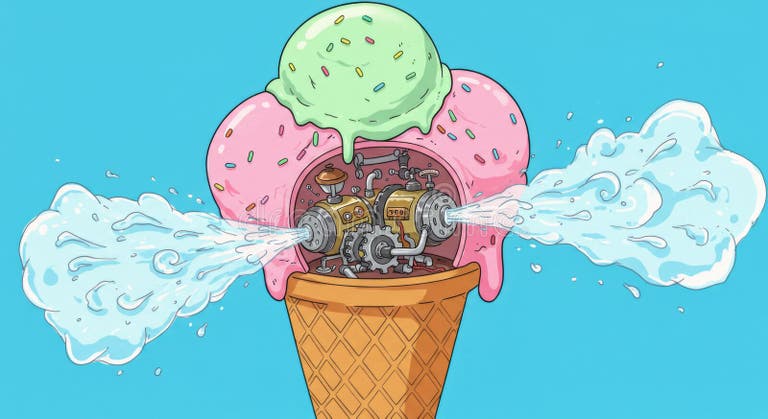 Whimsical Ice Cream Cone Machine with Sprinkles and Waffle Cone Stock ...