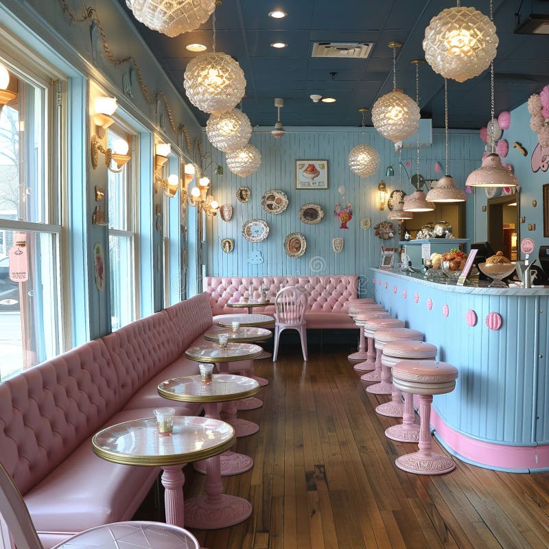 Whimsical Ice Cream Parlor with Pastel Colors and Vintage Decor. Stock ...