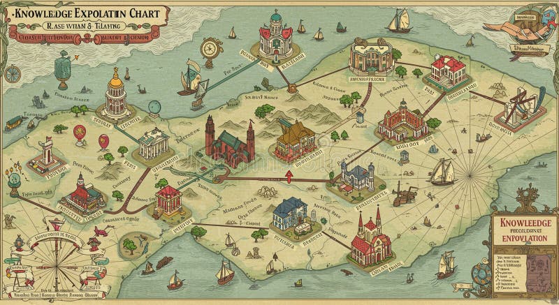 A Whimsical, Illustrated Map Titled "Knowledge Exploatin Chart ...