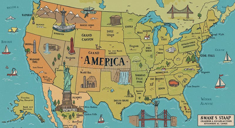 Whimsical Illustrated Map of the United States Features Stylized ...