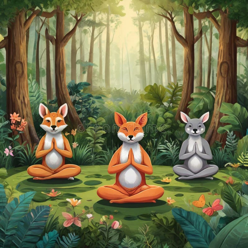 International Day of Yoga Illustration of Animals Practicing Yoga Poses ...