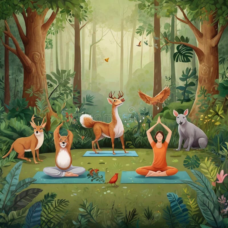 International Day of Yoga Illustration of Animals Practicing Yoga Poses ...