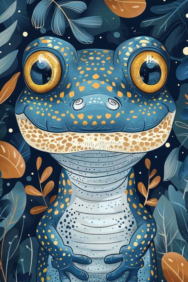 Adorable Blue Gecko in Lush Foliage Stock Illustration - Illustration ...