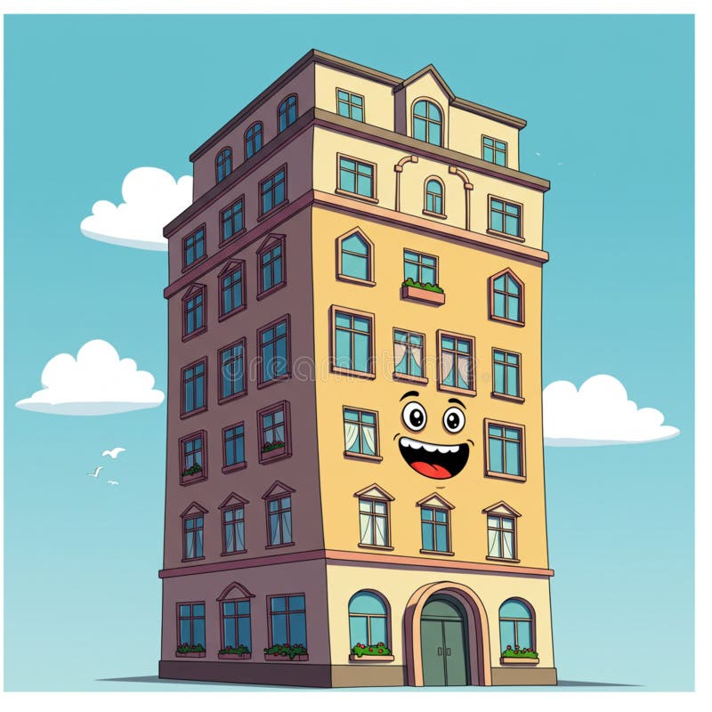 A Whimsical Illustration of a Building with Cartoon-like Features. the ...